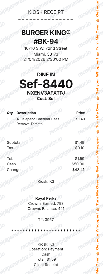 Free Burger King Receipt Generator | Receipt Generator