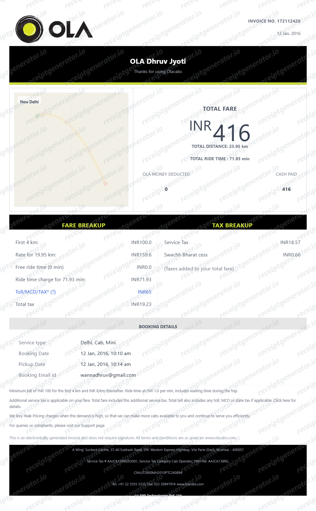 Free Ola Receipt Generator | Receipt Generator