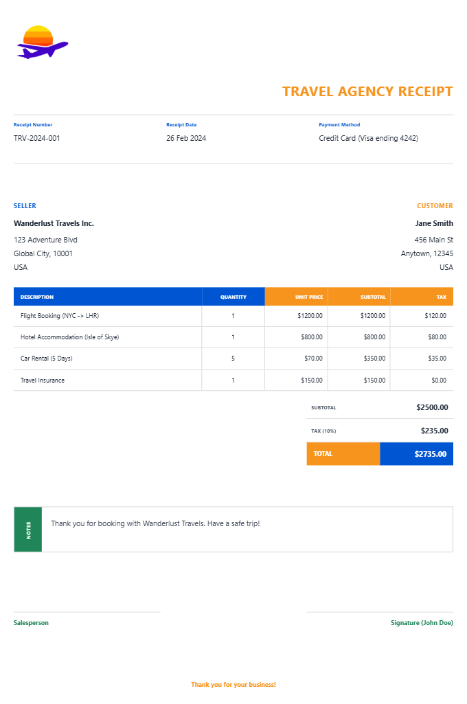 Travel Receipt Generator | Receipt Generator